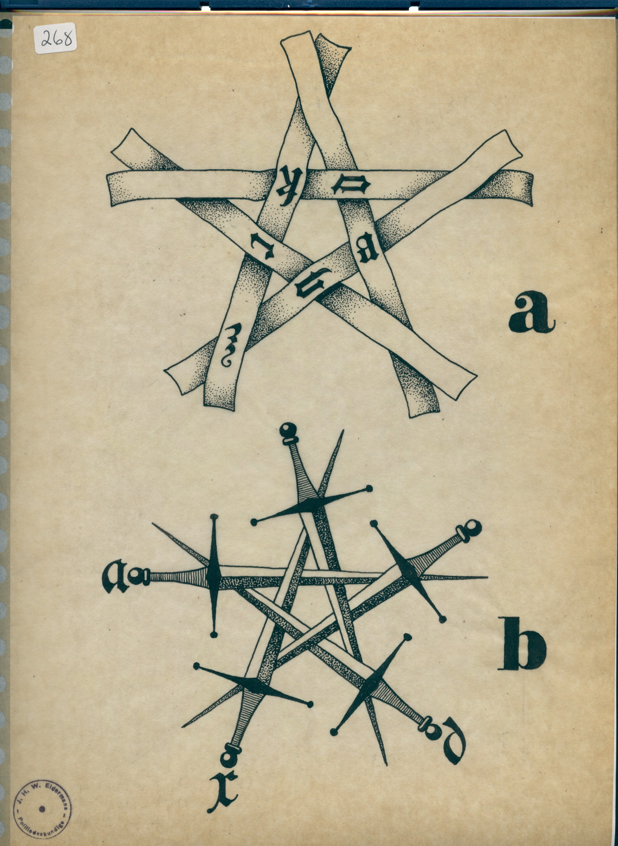 R/2/268 - drawing of 2 pentagrams; one of strips of paper, other of ...