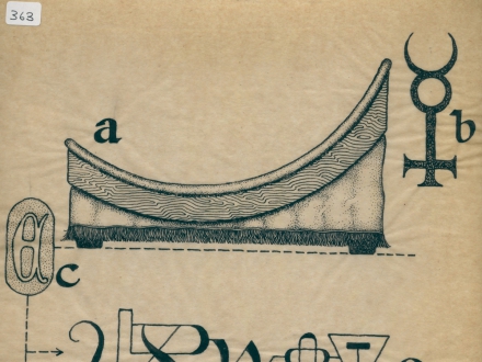 R/3/451 - Drawing of four tools, amongst which a feather and broomstick ...