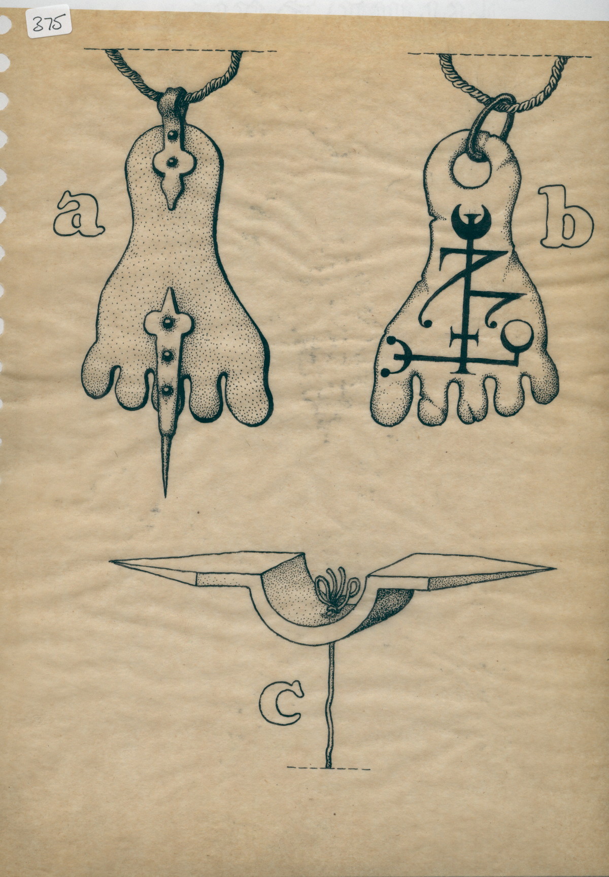 R/2/375 - drawing of two foot-amulets - Museum of Witchcraft and Magic