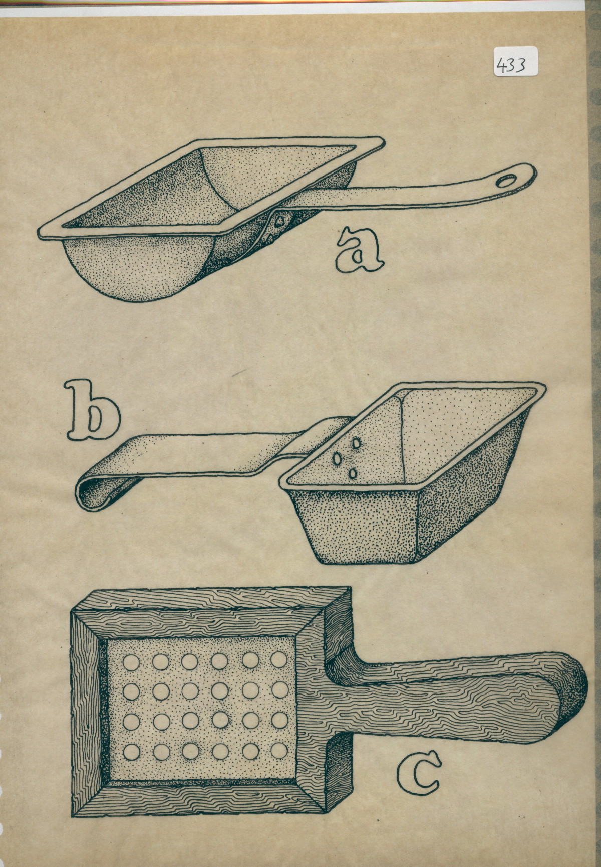 R/3/433 - Drawing of three tools, two scoops and a sieve (?) - Museum ...