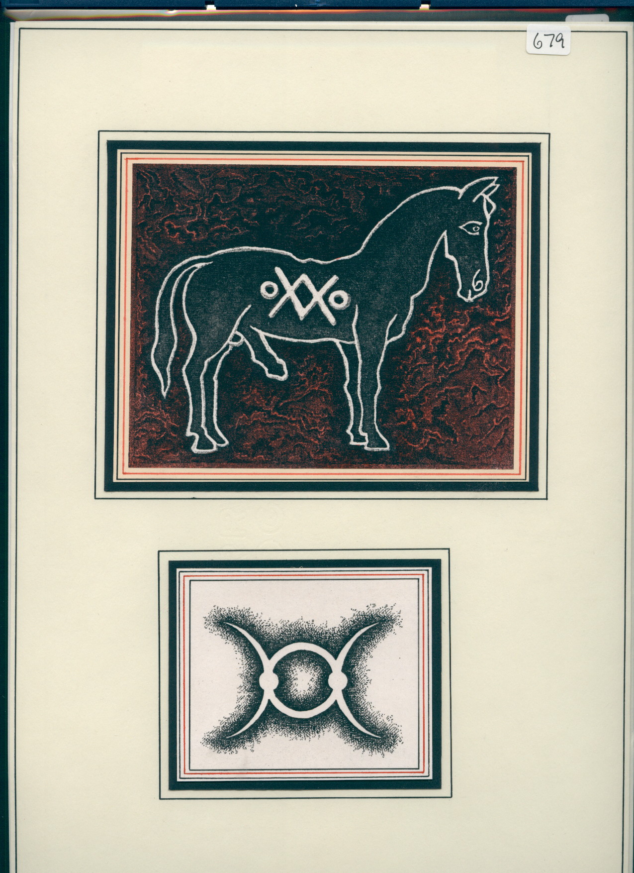 R/4/679 - prints of a horse with a sigil on his flank and a sigil ...