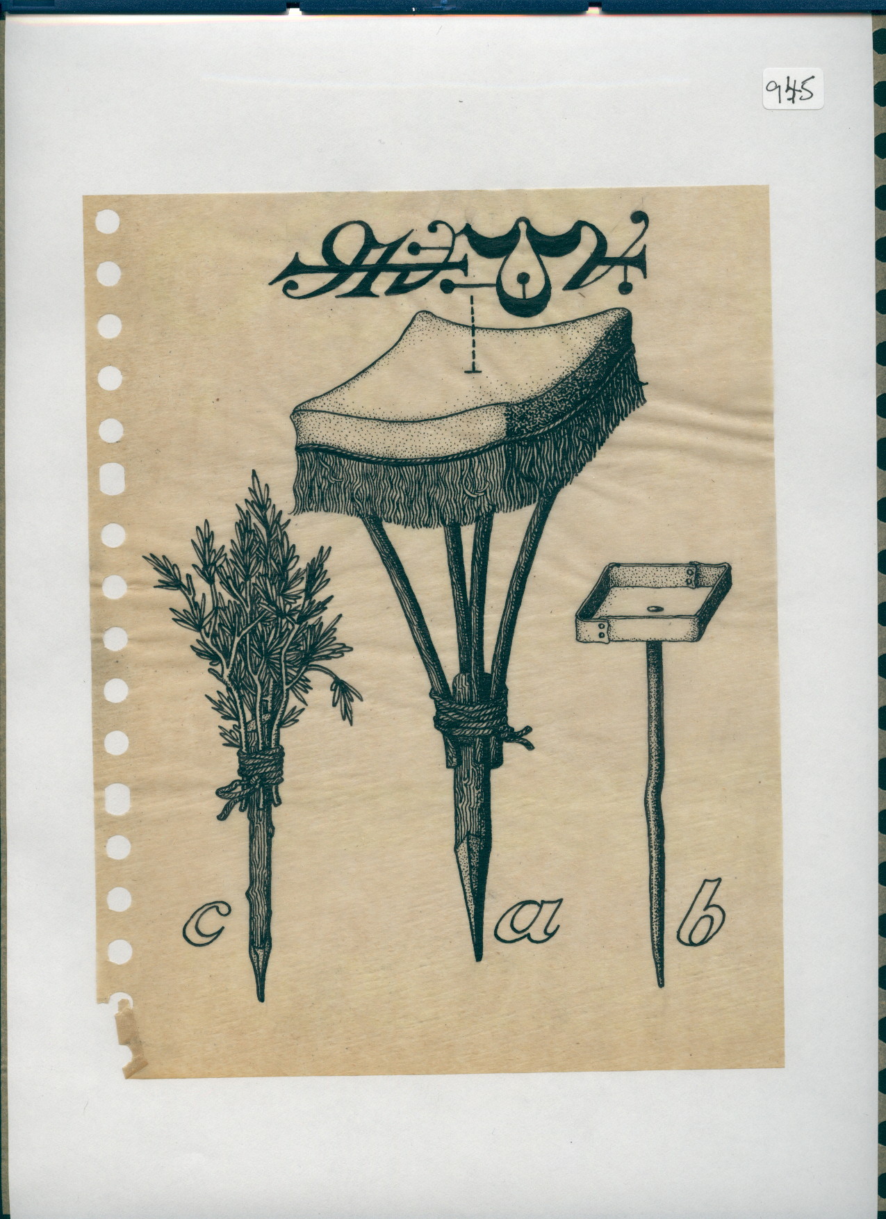 R/6/945 - drawing of three tools and a sigil - Museum of Witchcraft and ...
