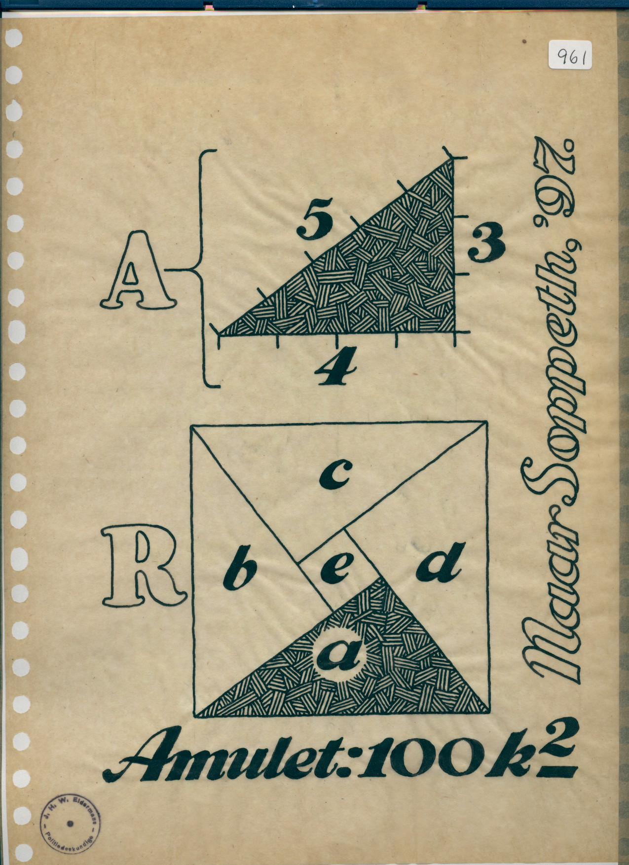 R/6/961 - drawing of a square amulet - Museum of Witchcraft and Magic