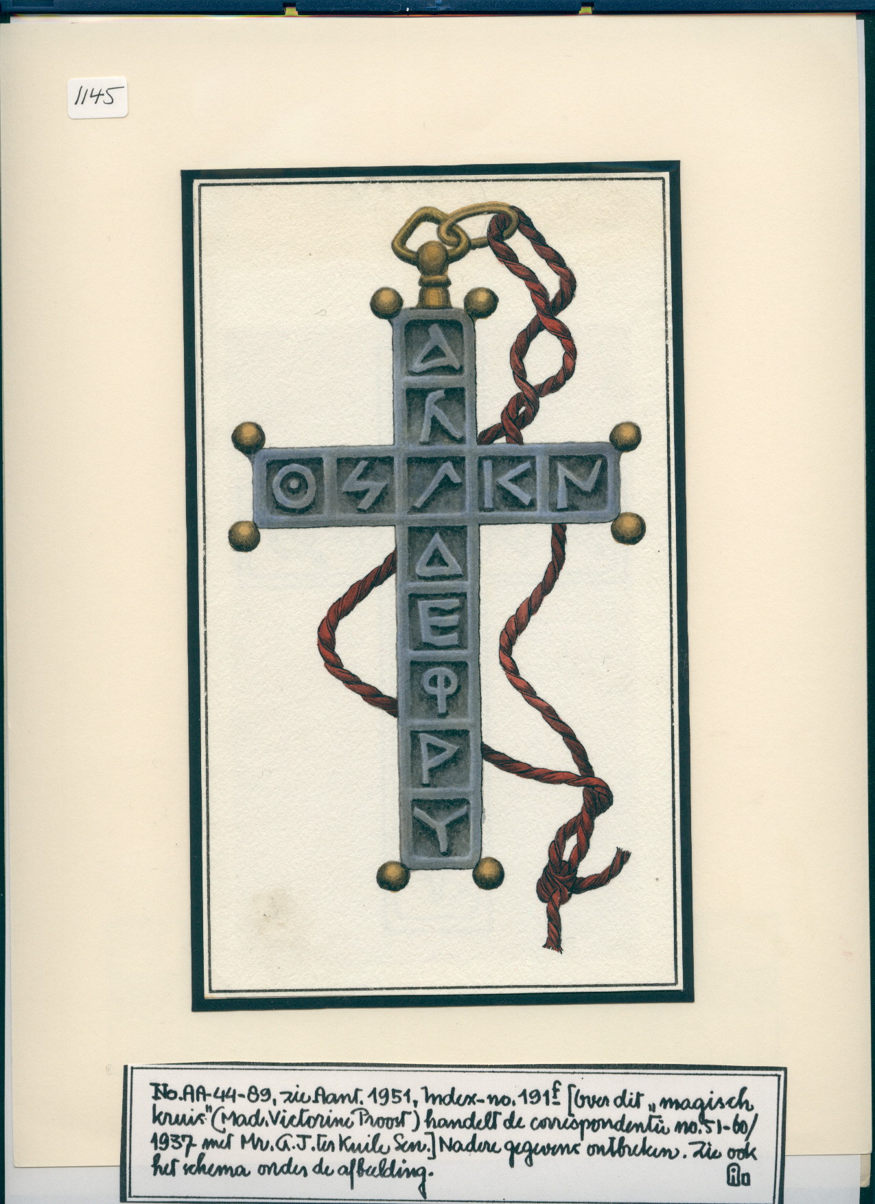 R/8/1145 - print of a cross on a cord with letters and symbols; and ...
