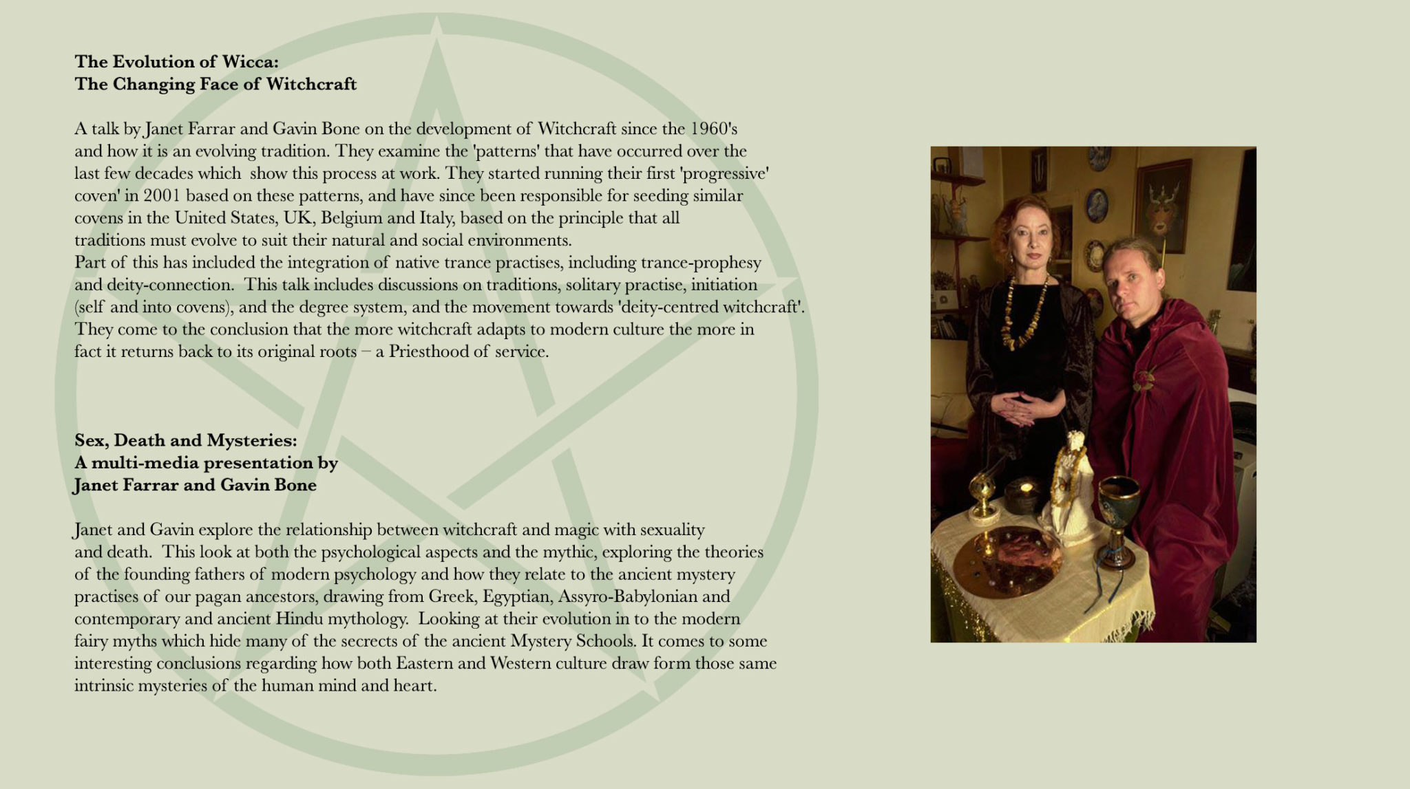 Janet Farrar and Gavin Bone Day of Talks, April 20th - Museum of ...